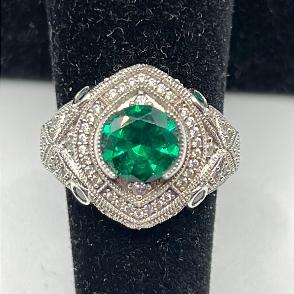 Jewelry | Sterling Silver Faux Emerald Ring Iced Out W Multiple Czs ...
